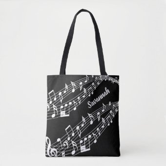 Custom Music Notes Name Black and White Tote Bag | Zazzle