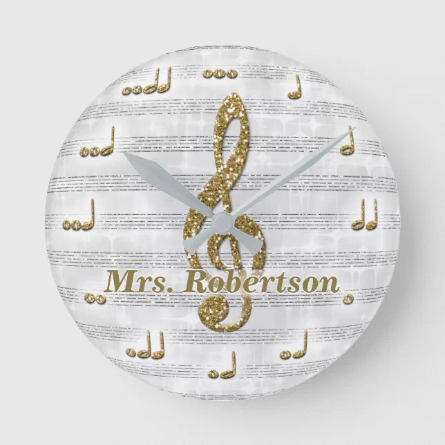 Custom Musical Note Clock Glitter Gold | Zazzle