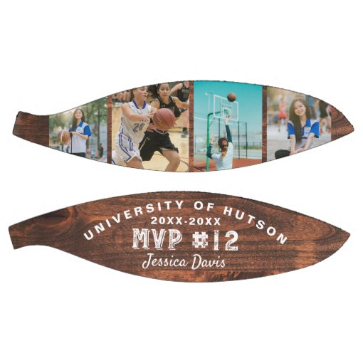 Custom MVP Player Number Photo Collage Woodgrain Basketball | Zazzle
