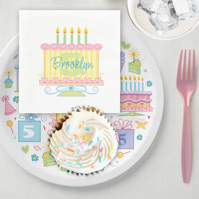 Custom Name 5th Birthday Cake Napkins | Zazzle