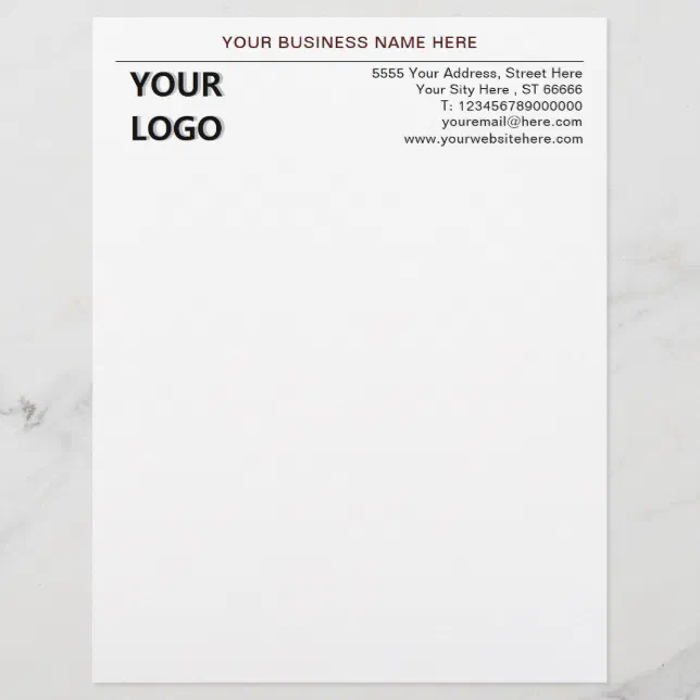 Custom Name Address Logo Info Business Letterhead | Zazzle