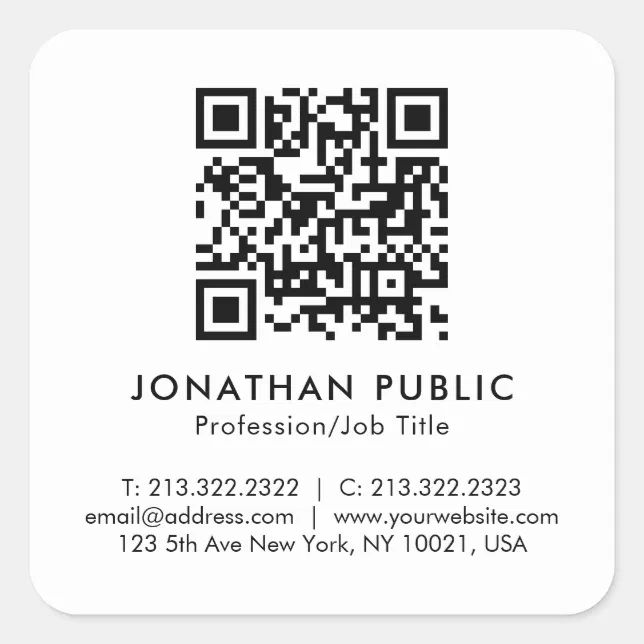 Custom Name Address QR Code Add Logo Template Square Sticker | Zazzle