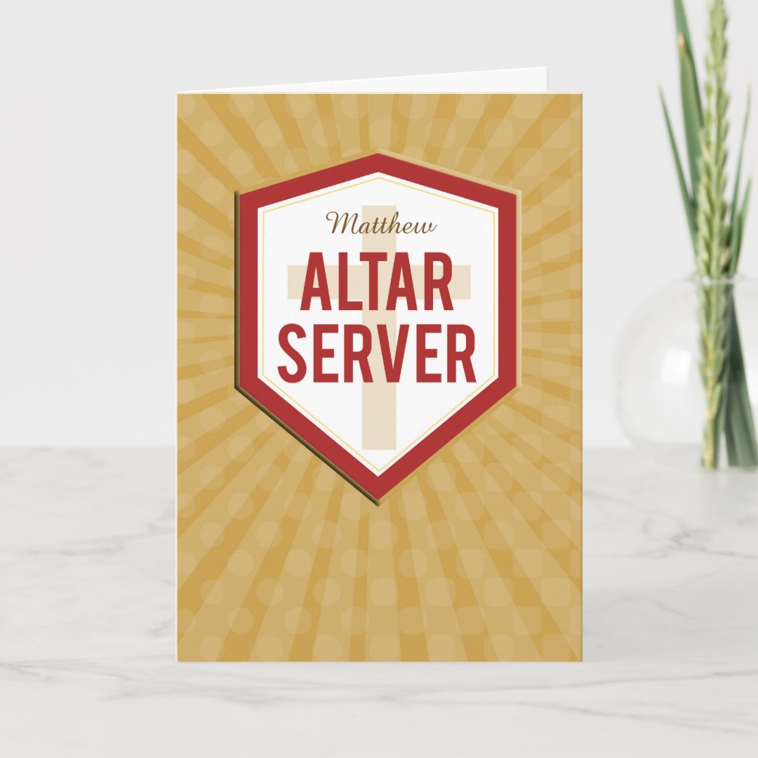 Custom Name Altar Server Congratulations Starburst Card | Zazzle