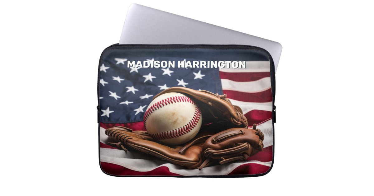 Custom Name American Baseball Laptop Sleeve | Zazzle