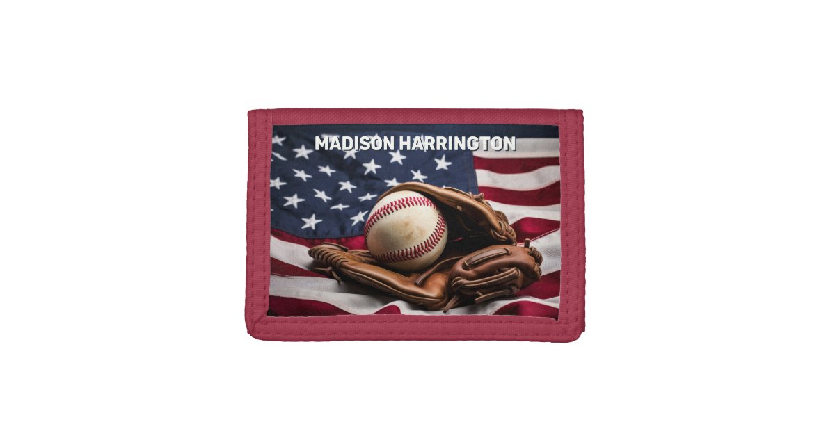 Custom Name American Baseball Trifold Wallet | Zazzle