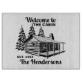 Custom Name and Date Log Cabin with Trees Cutting Board | Zazzle