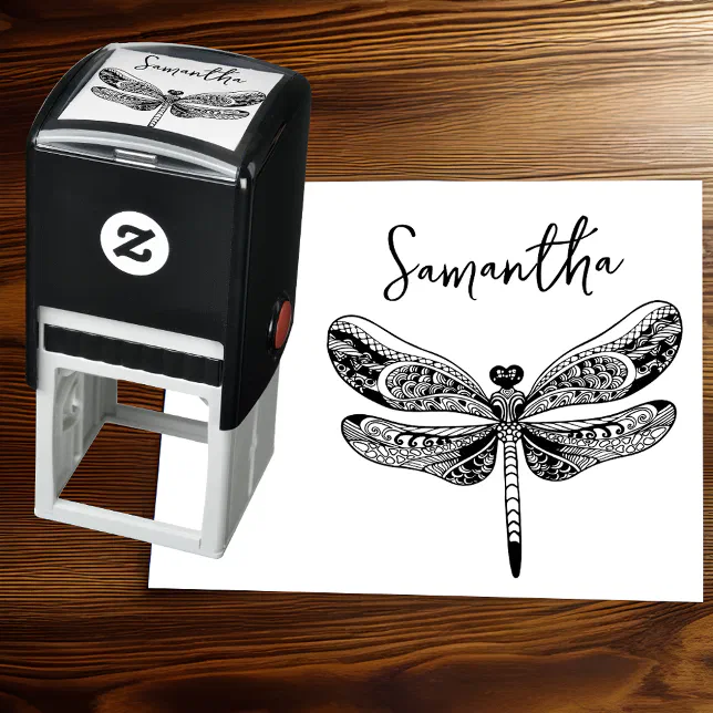 Custom Name and Elegant Dragonfly Self-inking Stamp | Zazzle
