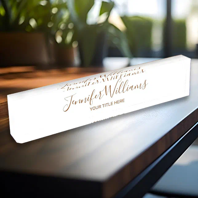 Custom Name And Job Title Elegant White Desk Name Plate | Zazzle