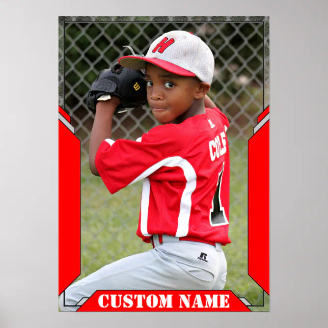 Custom Name and Photo Red Sports Poster | Zazzle