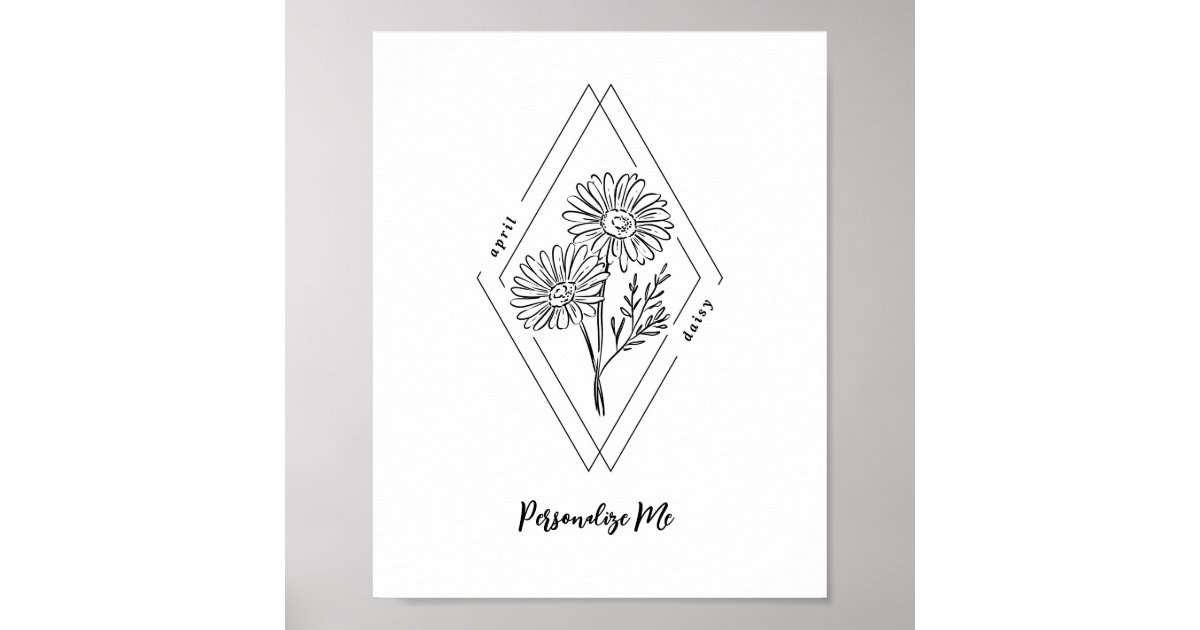 Custom Name April Daisy Birth Flower Poster | Zazzle