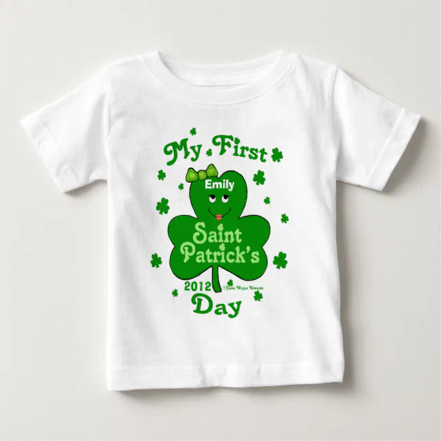 Custom Name Baby Girl's First St. Patrick's Day Baby T-Shirt | Zazzle