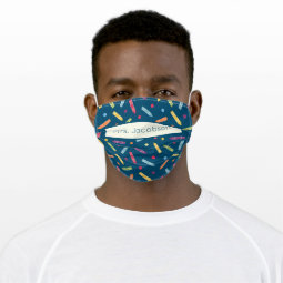 Custom Name Back To School Crayon Fabric Teacher Adult Cloth Face Mask ...