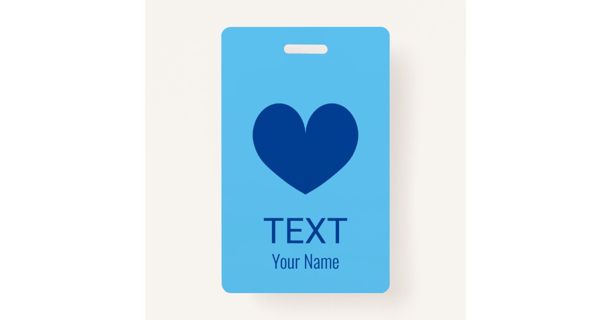 Custom name badge with blue heart logo | Zazzle