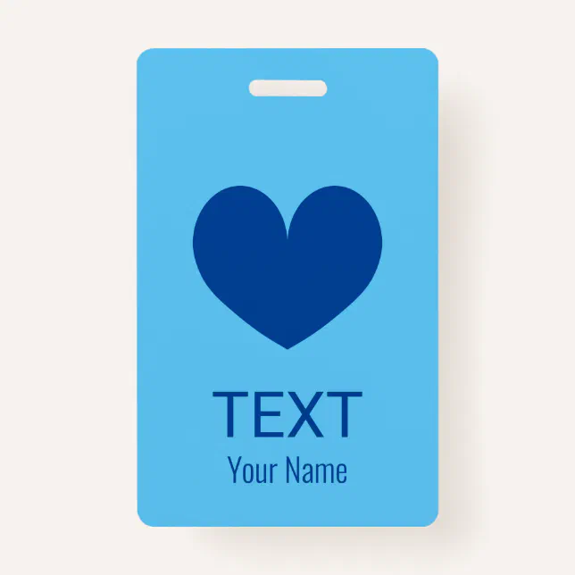 Custom name badge with blue heart logo | Zazzle