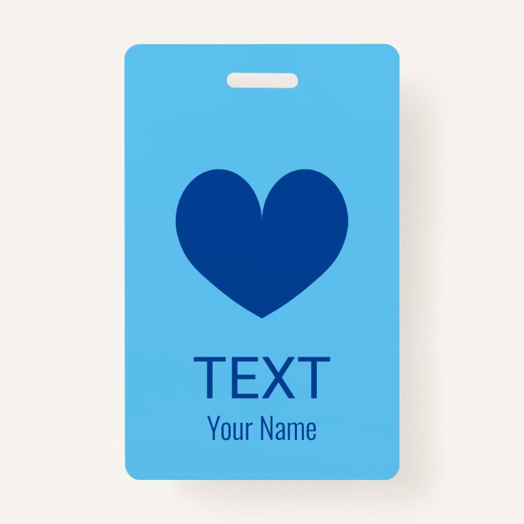 Custom name badge with blue heart logo | Zazzle