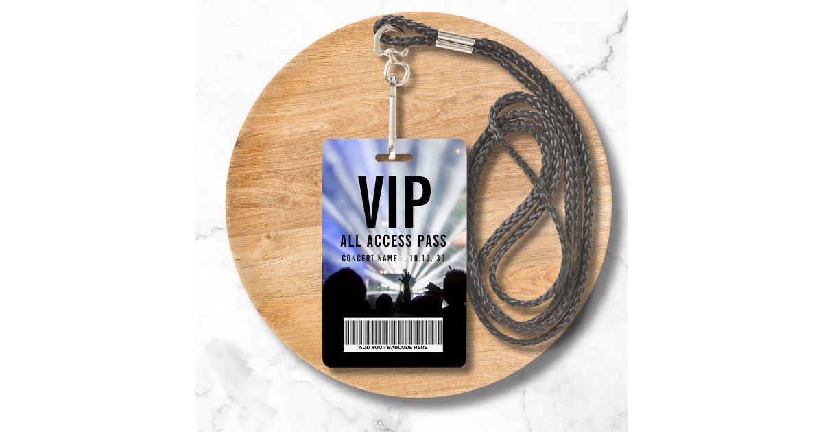 Custom Name Barcode VIP All Access Pass Concert Badge | Zazzle