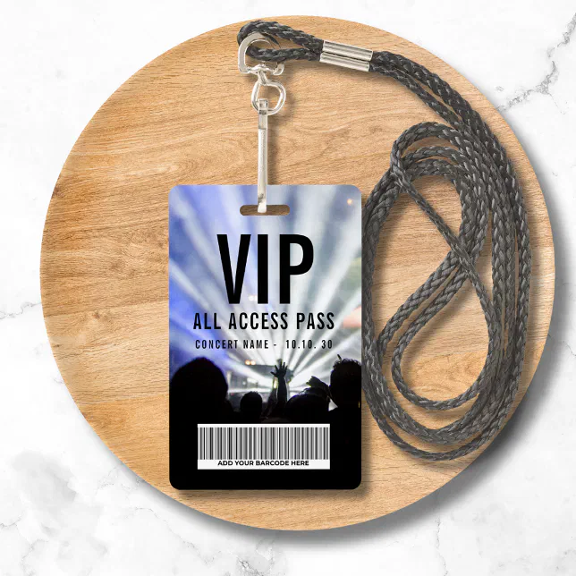Custom Name Barcode VIP All Access Pass Concert Badge | Zazzle