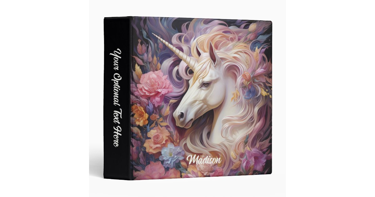 Custom Name Beautiful Unicorn 3 Ring Binder | Zazzle