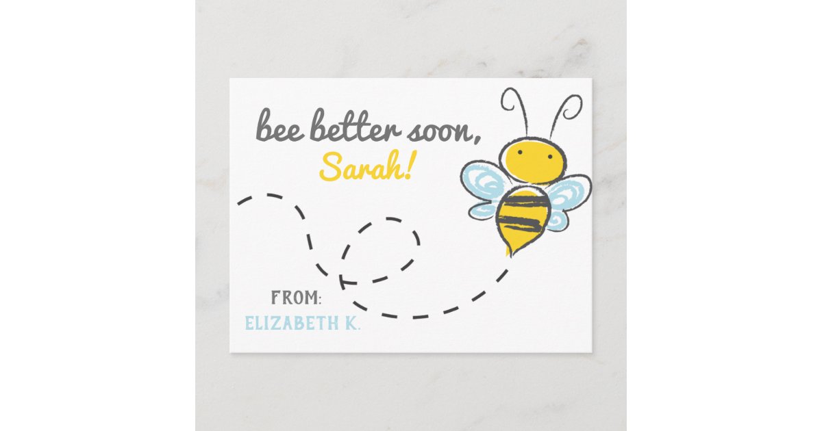 *Custom name* bee better soon! Cute Get well Postc Postcard | Zazzle