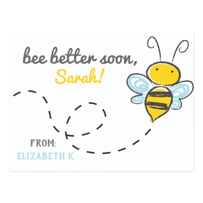 *Custom name* bee better soon! Cute Get well Postcard | Zazzle.com