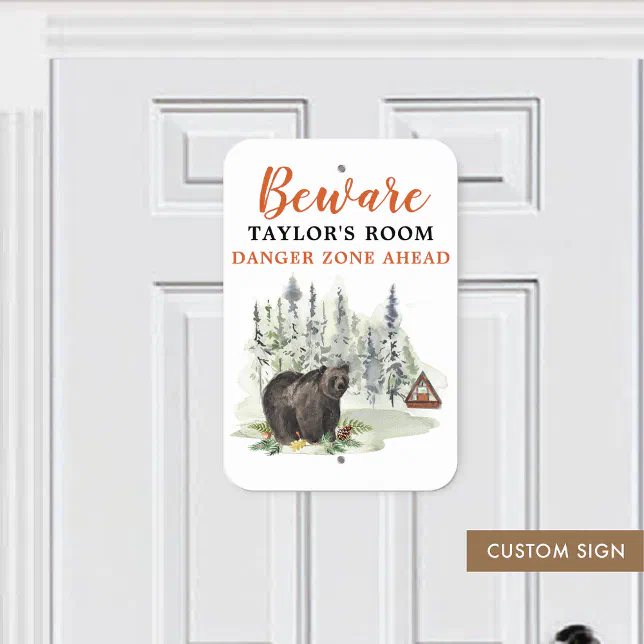 Custom Name, Beware Danger Zone, Bear, Room Metal Sign | Zazzle