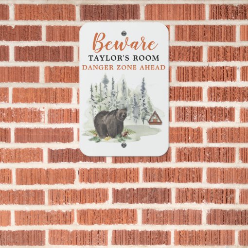 Custom Name, Beware Danger Zone, Bear, Room Metal Sign | Zazzle