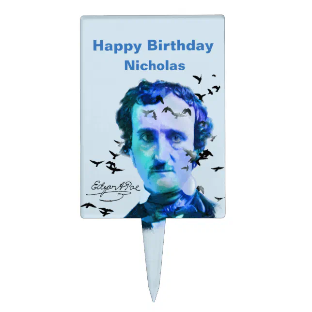 Custom Name Birthday Edgar Allan Poe Ravens Cake Topper | Zazzle