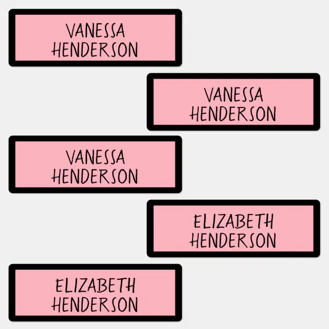Custom Name Black and Pink Kids' Labels | Zazzle