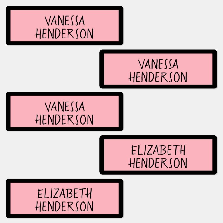 Custom Name Black and Pink Kids' Labels | Zazzle