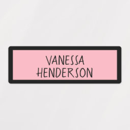 Custom Name Black and Pink Kids' Labels | Zazzle