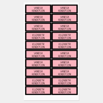 Custom Name Black and Pink Kids' Labels | Zazzle