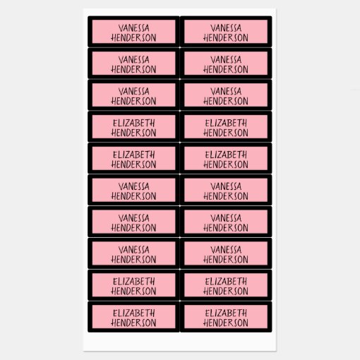 Custom Name Black and Pink Kids' Labels | Zazzle
