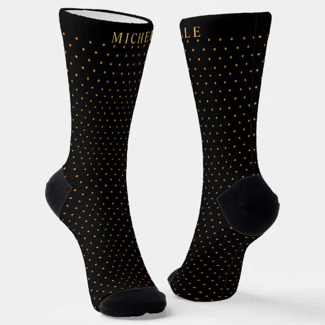 Custom Name Black Background Yellow Polka Dot Socks | Zazzle