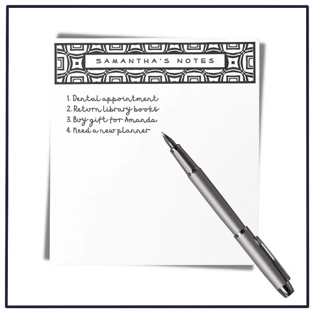 Custom Name Black & White Geometric Pattern Notepad | Zazzle