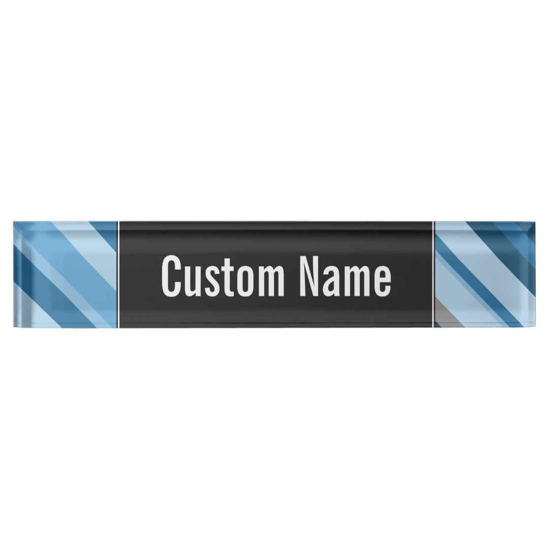Custom Name + Blue and Grey Stripes Desk Nameplate | Zazzle