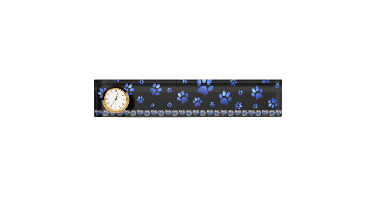 Custom name, blue glitter dog paws desk name plate | Zazzle