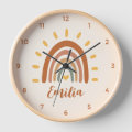 Custom Name Boho Earth Tone Rainbow Sun Clock | Zazzle