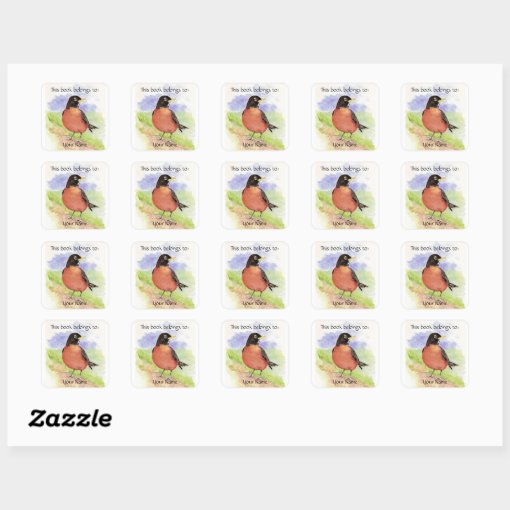 Custom Name, Book Plate Robin Sticker | Zazzle