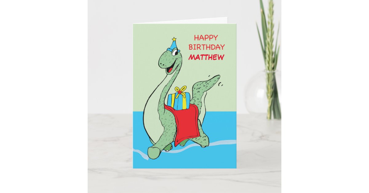Custom Name, Boy, Matthew, Birthday Dinosaur Card | Zazzle