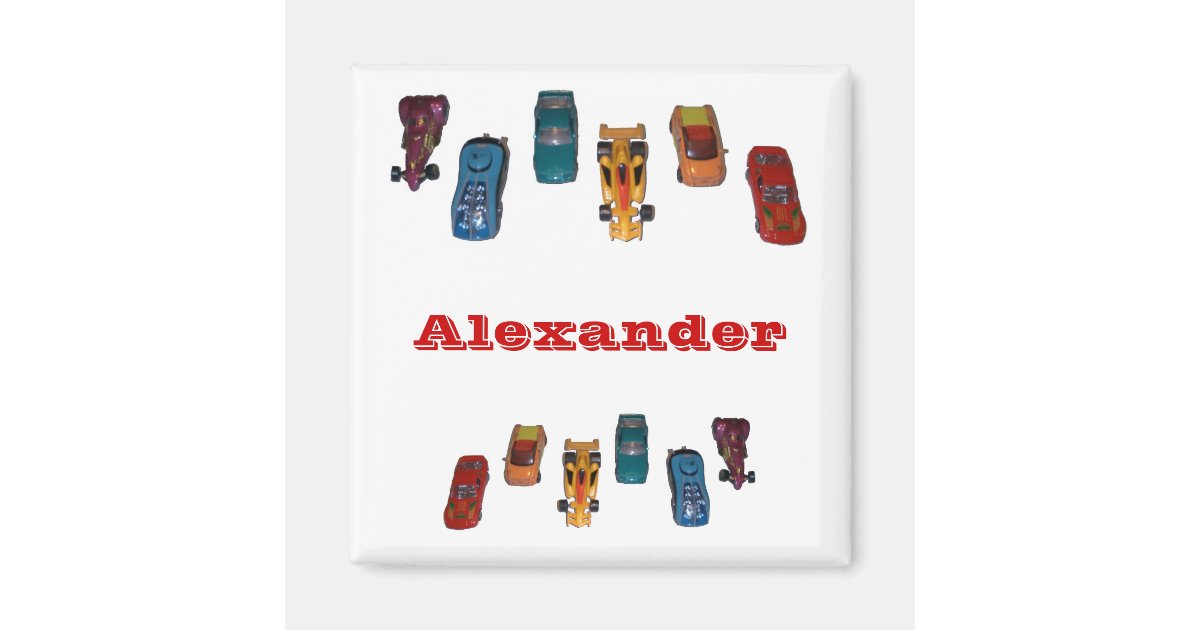 CUSTOM NAME - Boys Race Cars Magnet | Zazzle