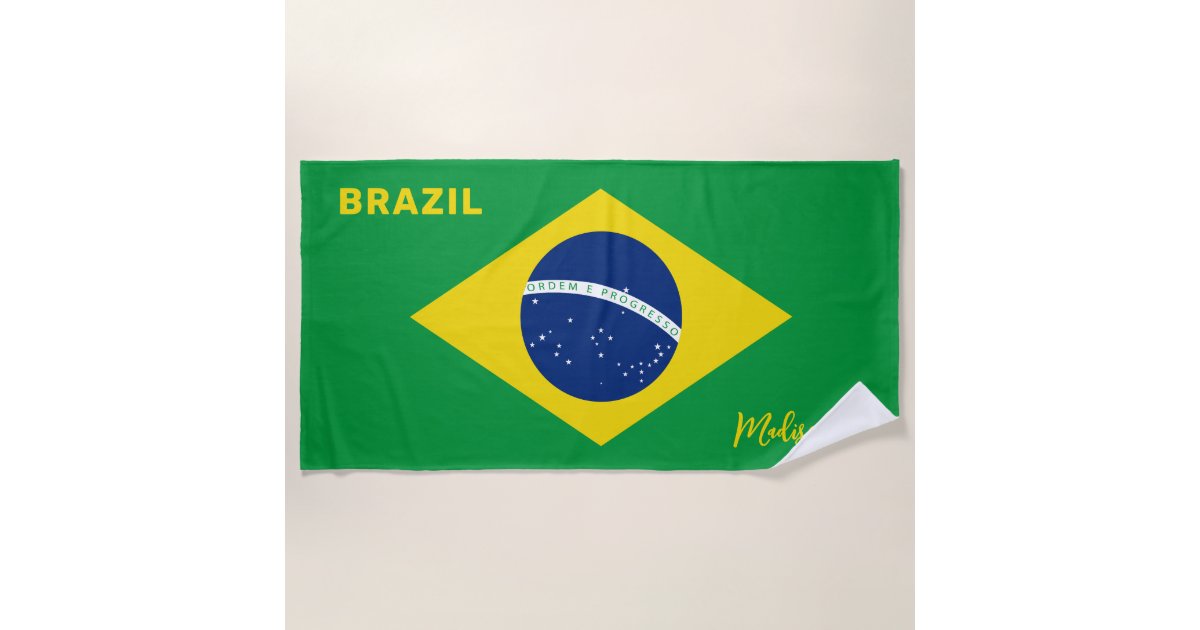 Custom Name Brazil Flag Beach Towel | Zazzle