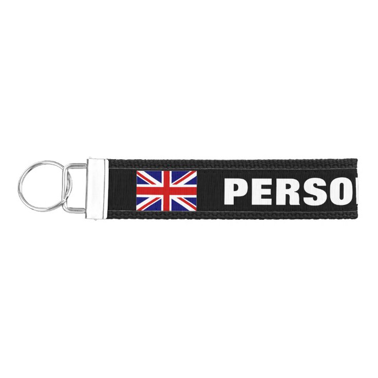 Custom name British Union Jack flag wrist keychain | Zazzle