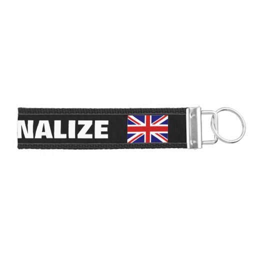 Custom name British Union Jack flag wrist keychain | Zazzle