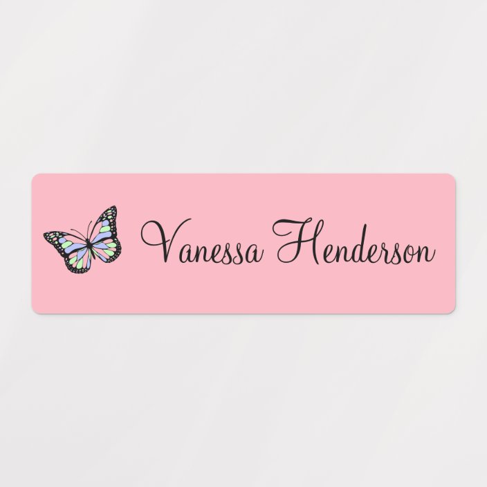 Custom Name | Butterfly on Pink Kids' Labels | Zazzle.com