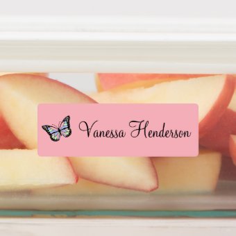 Custom Name | Butterfly on Pink Kids' Labels | Zazzle