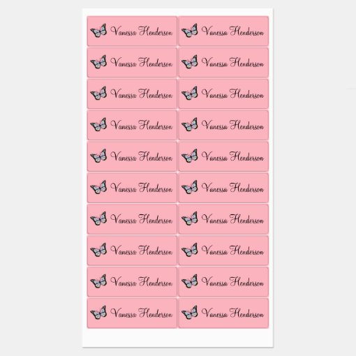 Custom Name | Butterfly on Pink Kids' Labels | Zazzle