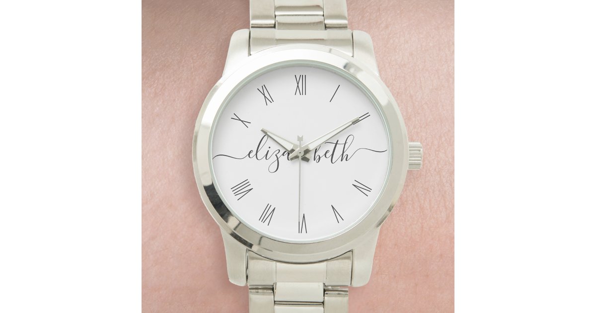 Custom Name Calligraphy Script Trendy Elegant Watch | Zazzle
