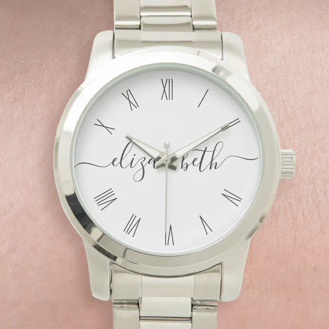 Custom Name Calligraphy Script Trendy Elegant Watch | Zazzle
