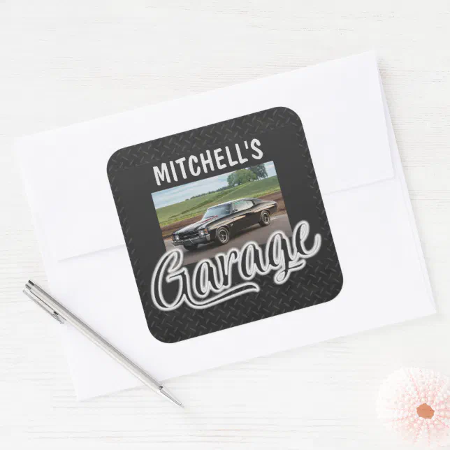 Custom NAME CAR Photo Retro Hot Rod Racing Garage Square Sticker | Zazzle