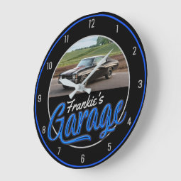 Custom NAME | CAR Photo Retro Neon Hot Rod Garage Large Clock | Zazzle